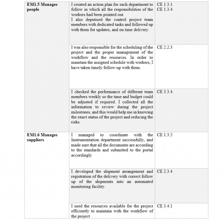 CDR Guidelines - Engineering Manager Summary Statement Sample